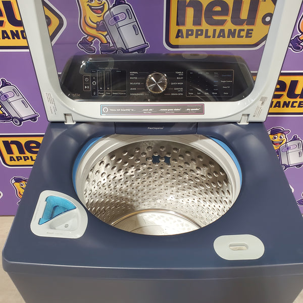 GE Sapphire Blue Top Load 5.4 Cu. Ft. Washer with FlexDispense and Sma